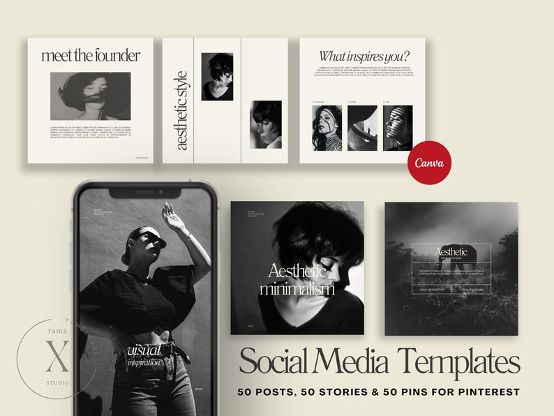 Bold Editorial Aesthetic Social Media, Editable Canva Template, Beige ...