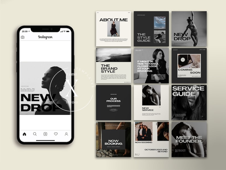 Bold Editorial Aesthetic Social Media, Editable Canva Template, Beige ...