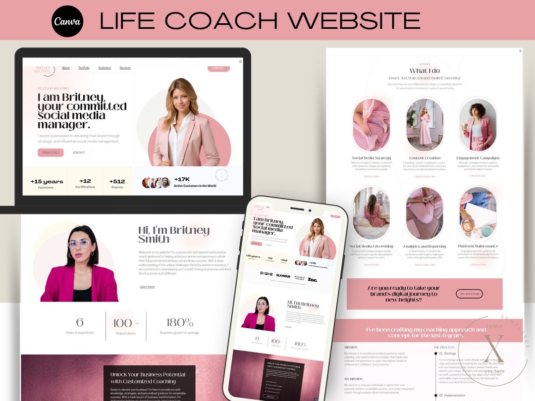 Life Coach Website Template Canva Coaching Website Boho Landing Page ...