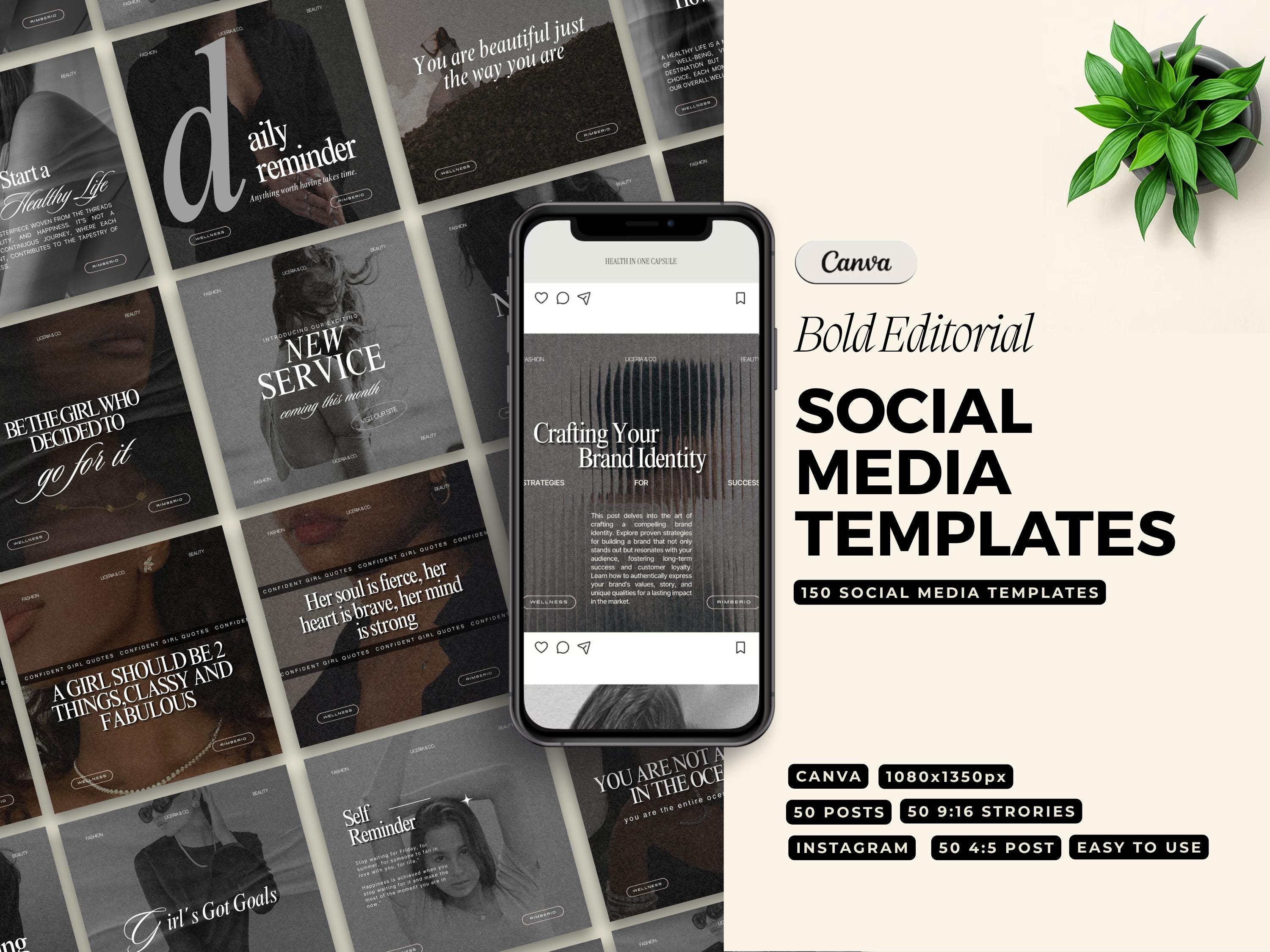 Bold Editorial Aesthetic Social Media, Editable Canva Template, Beige ...
