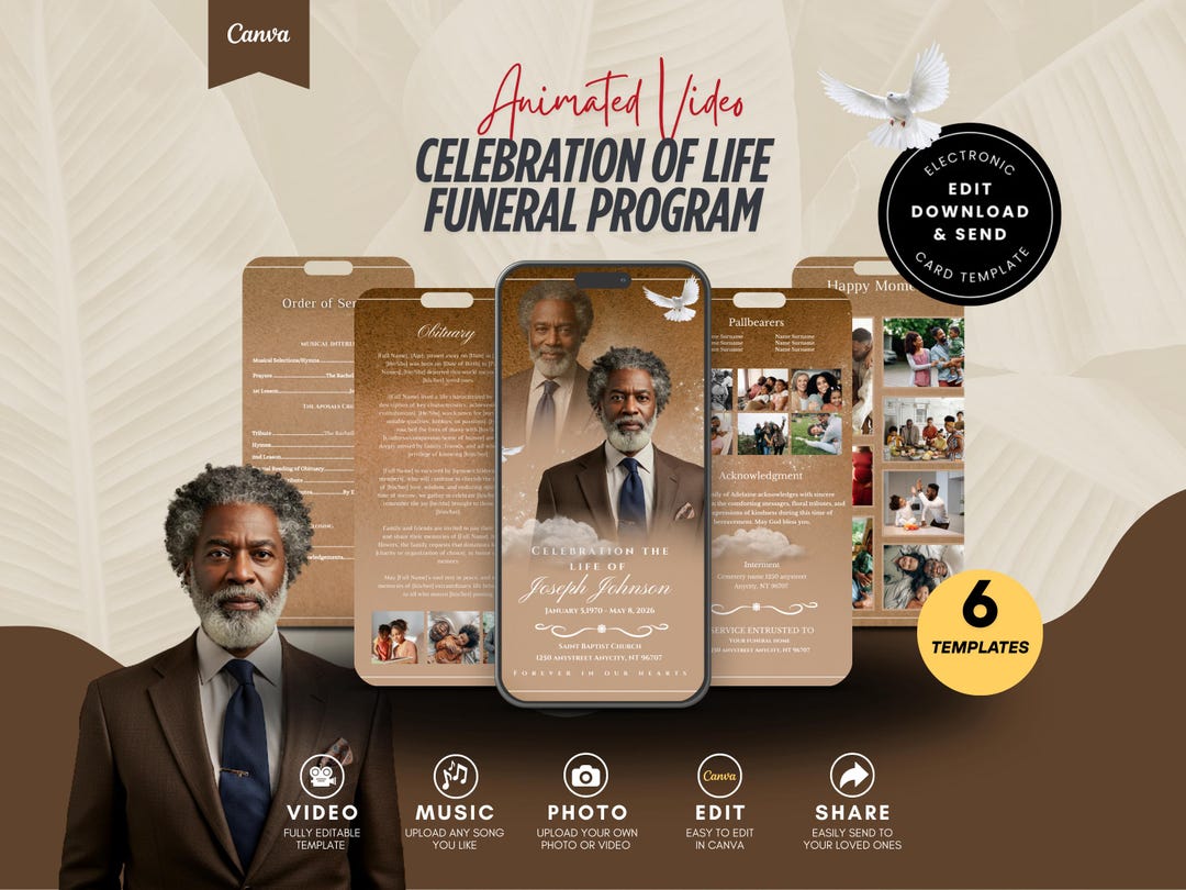 Animated Funeral Video Invitation, Funeral Program, Celebration of Life ...