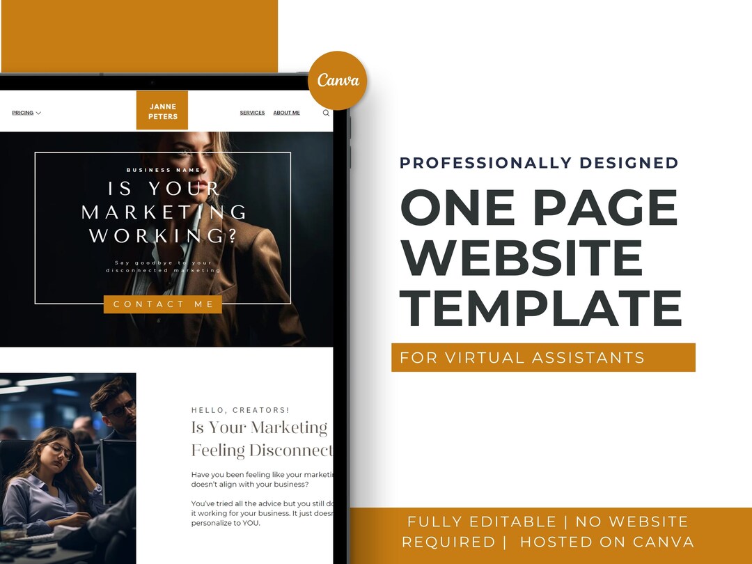 Canva Website Template, Virtual Assistant Website Template, Custom ...