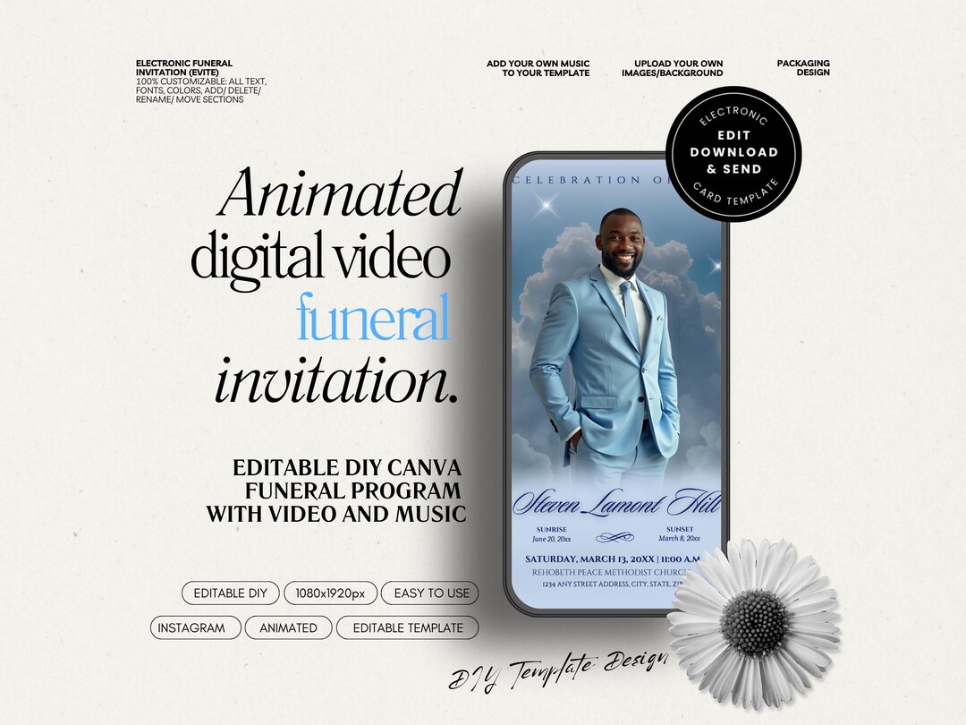 Animated Funeral Video Invitation, Funeral Program, Celebration of Life ...