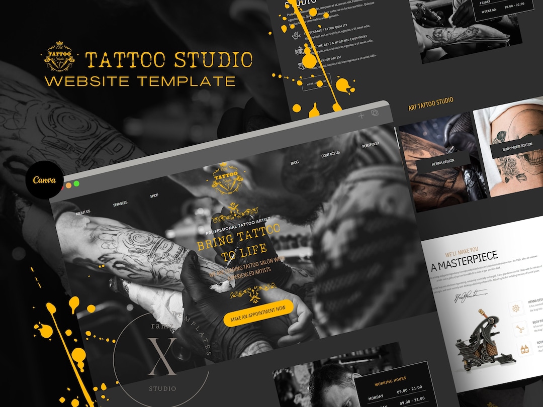 Tattoo Website Template Canva, Gothic Website, Witch Website ...