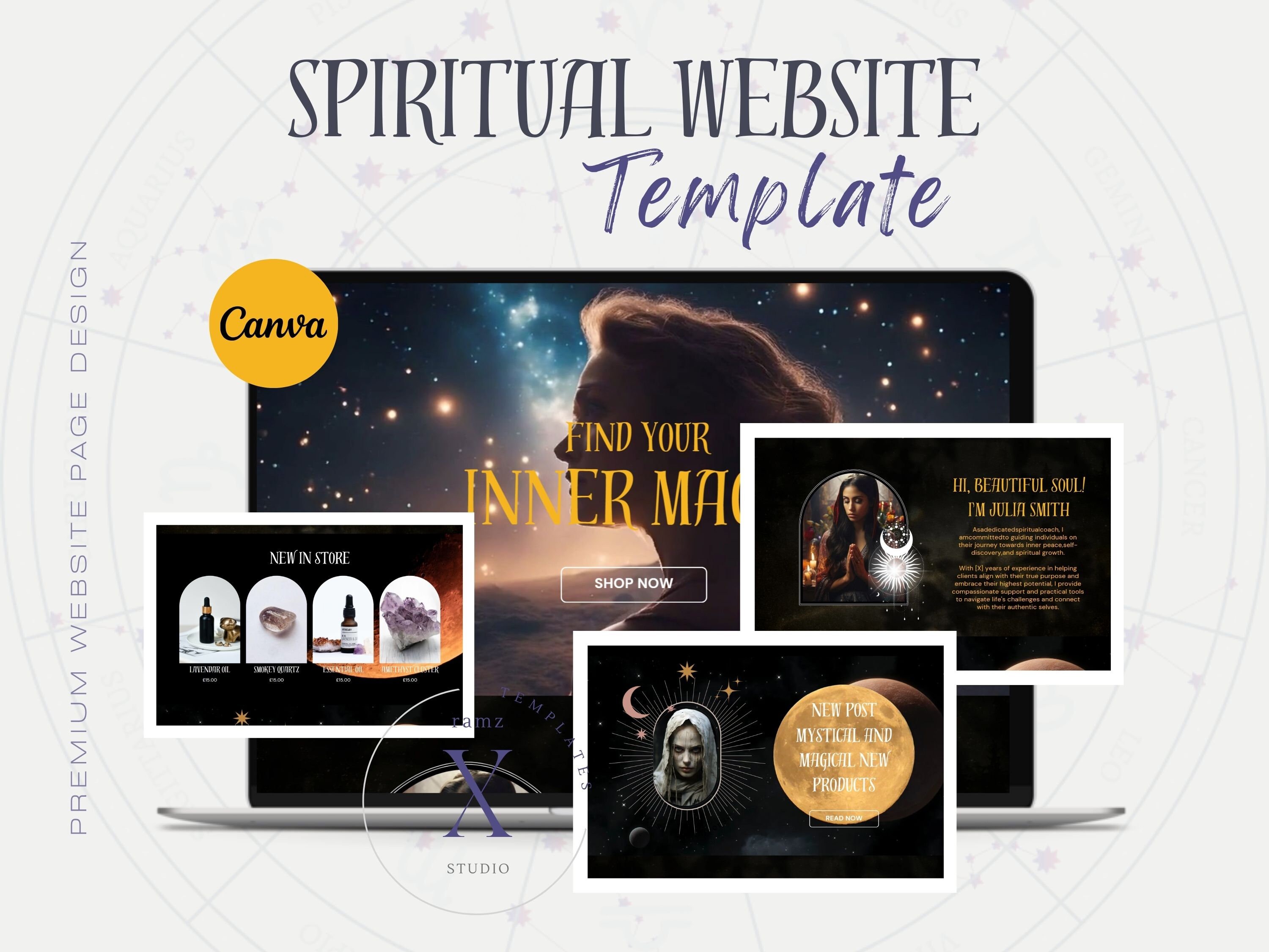 Spiritual Website Template Canva, Mystical Website, Witch Website ...