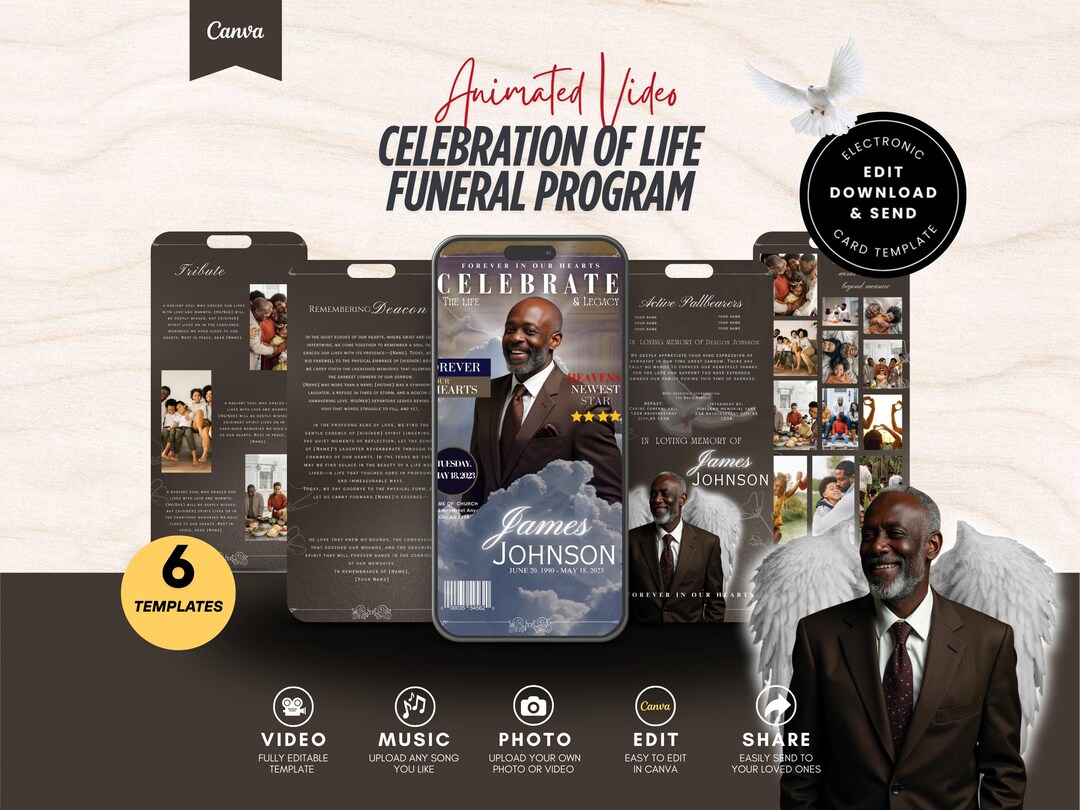 Animated Funeral Video Invitation, Funeral Program, Celebration of Life ...