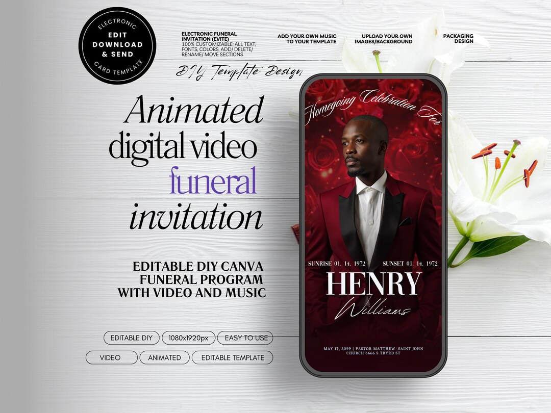 Animated Funeral Video Invitation, Funeral Program, Celebration of Life ...