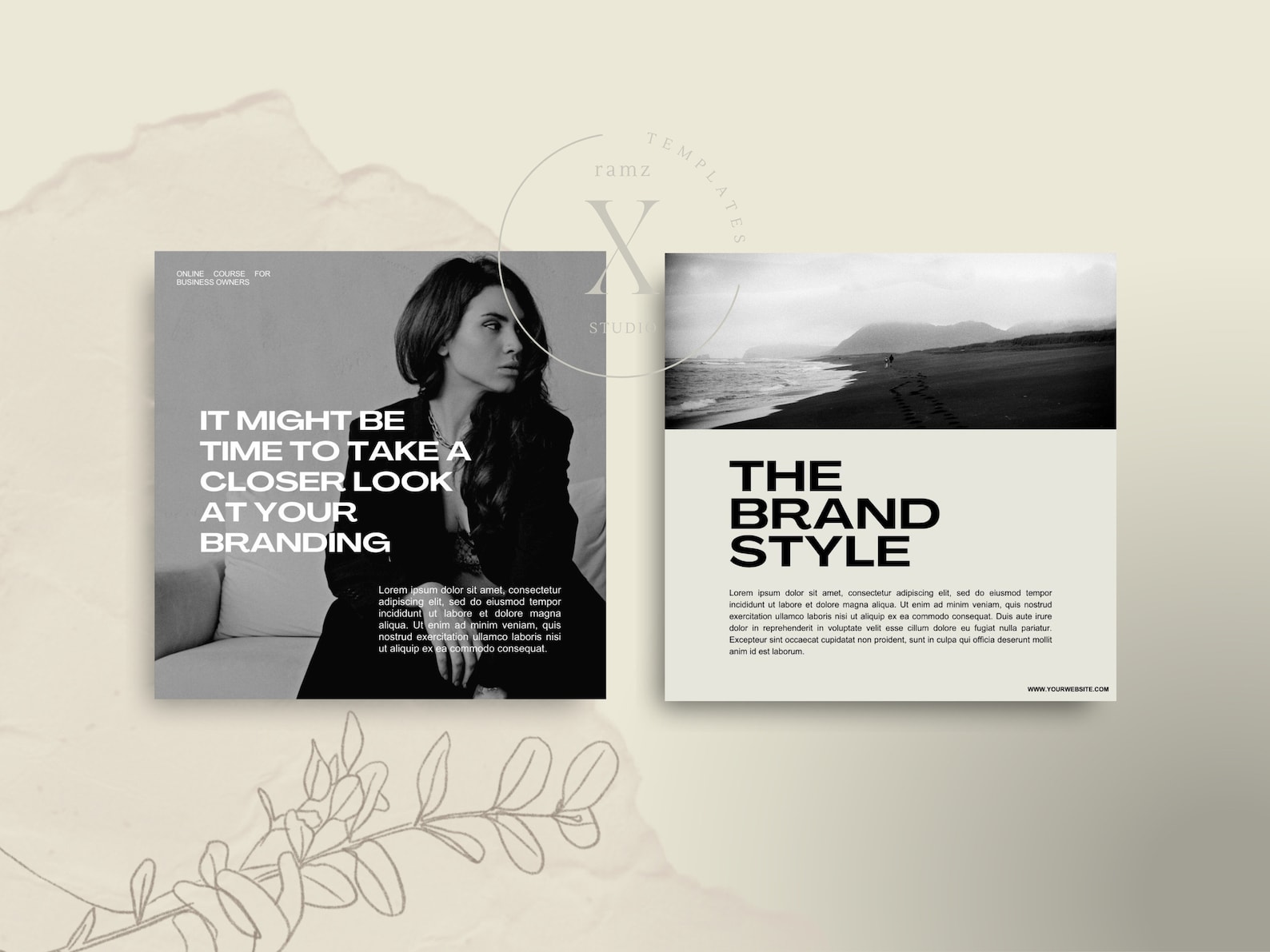 Bold Editorial Aesthetic Social Media, Editable Canva Template, Beige ...