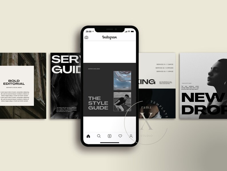 Bold Editorial Aesthetic Social Media, Editable Canva Template, Beige ...