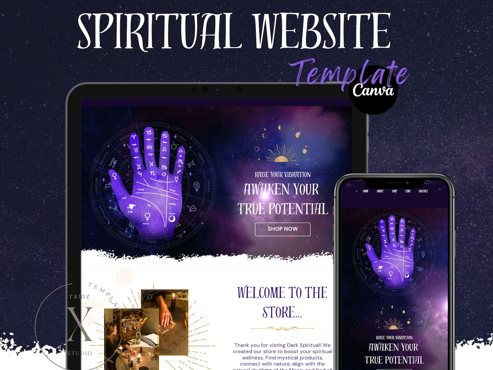 Spiritual Website Template Canva, Mystical Website, Witch Website ...