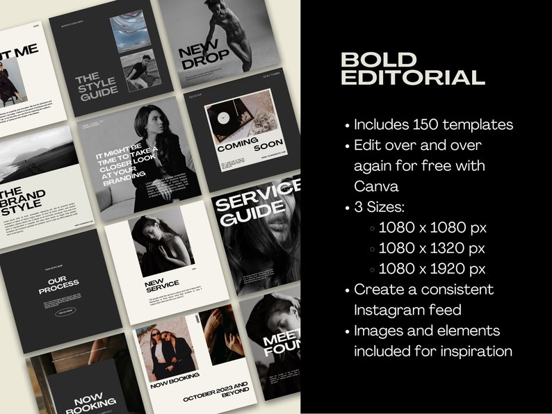 Bold Editorial Aesthetic Social Media, Editable Canva Template, Beige ...