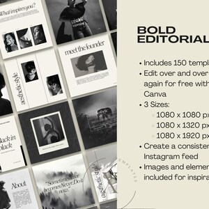 Bold Editorial Aesthetic Social Media, Editable Canva Template, Beige ...