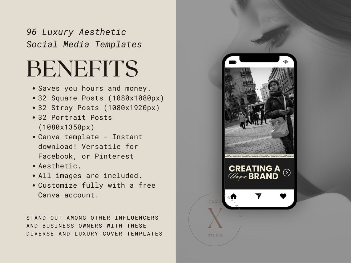 Bold Editorial Aesthetic Social Media, Editable Canva Template, Social ...