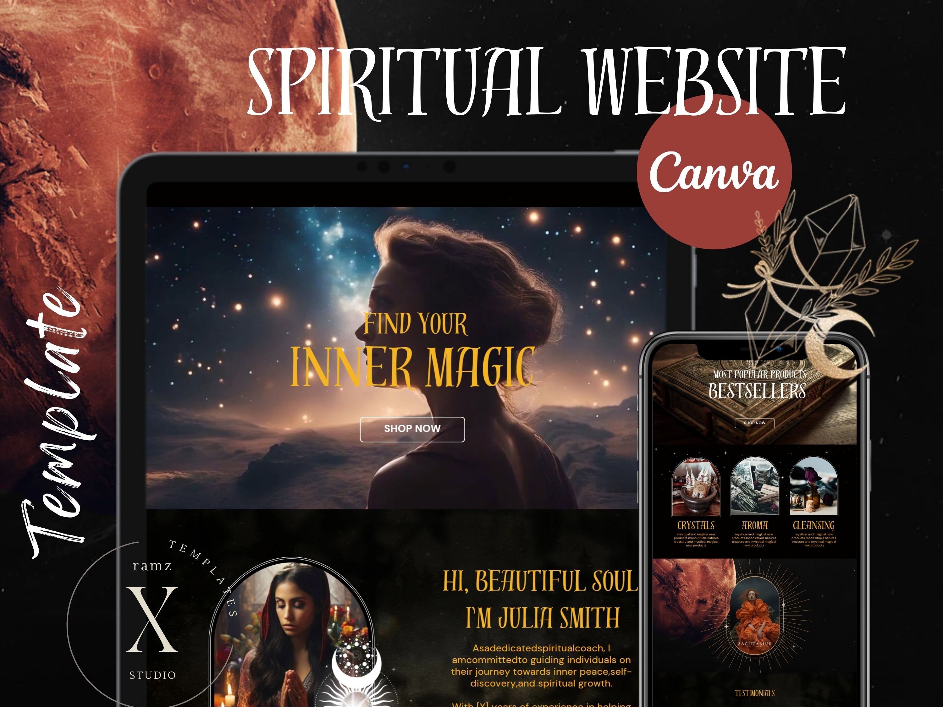 Spiritual Website Template Canva, Mystical Website, Witch Website ...