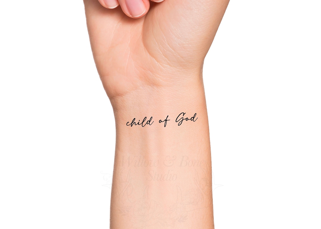 Child of God Cursive Lettering Temporary Tattoo - Religious Calligraphy ...