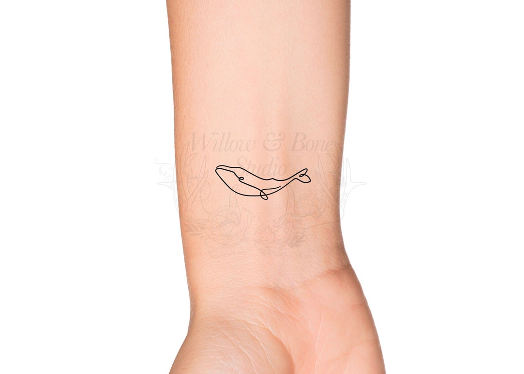 Single Continuous Line Whale Outline Temporary Tattoo - Cute Small ...