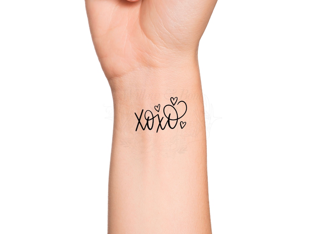 XOXO Love Hearts Calligraphy Temporary Tattoo - Family Love Friendship ...