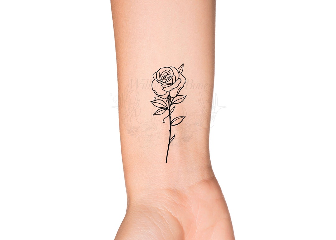 June Birth Month Flower: Rose With Stem Temporary Tattoo - Birth Flower ...