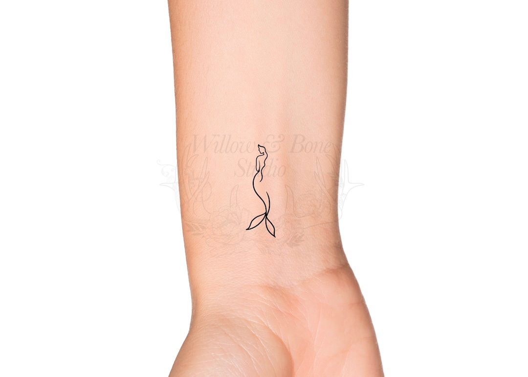 Mermaid Outline Temporary Tattoo - Siren Tattoo - Mermaid Tail and ...