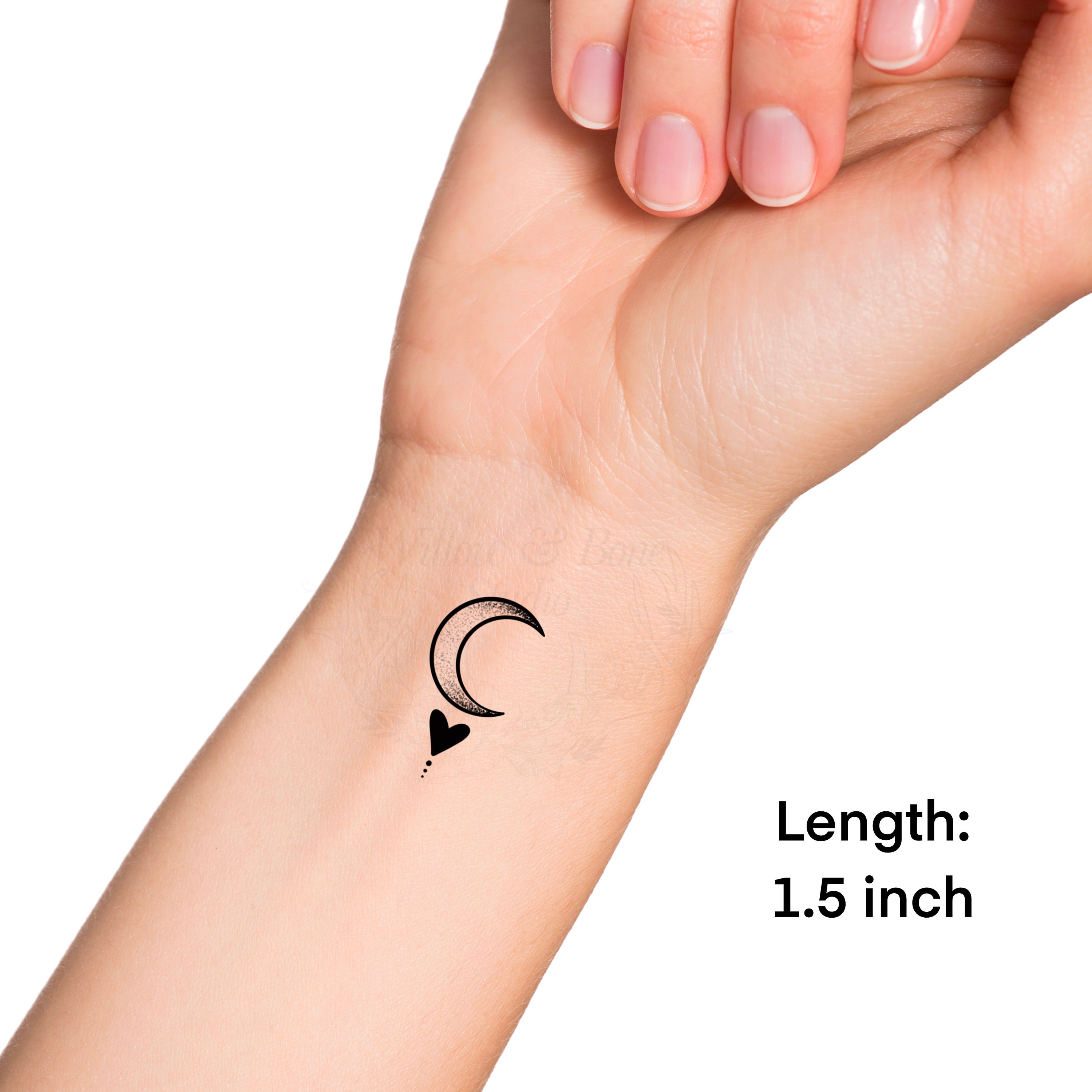 Crescent Moon Dotwork Heart Feminine Wrist Temporary Tattoo - Etsy Crescent Moon Dotwork Heart Feminine Wrist Temporary Tattoo - Etsy