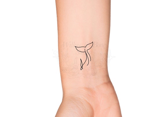 Whale Tail Outline Temporary Tattoo Underwater Fish Animal - Etsy
