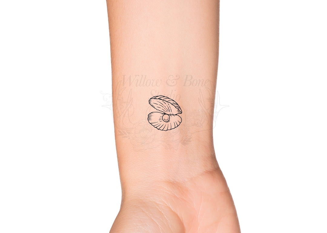 Clam Shell With Pearl Outline Temporary Tattoo - Cute Sea Shell Ocean ...