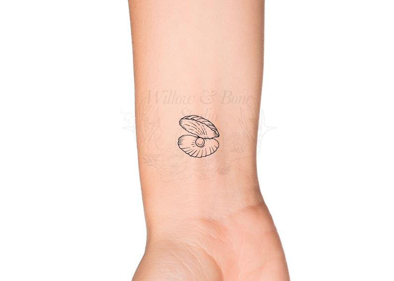 Clam Shell With Pearl Outline Temporary Tattoo Cute Sea - Etsy