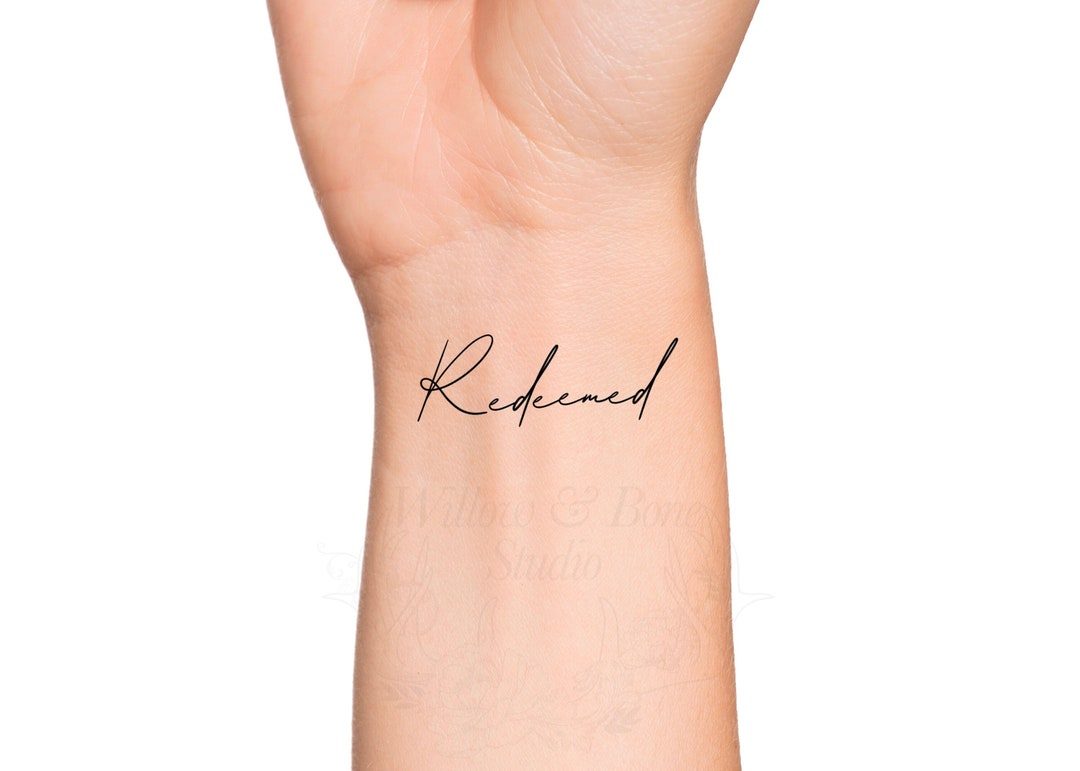 Redeemed Lettering Temporary Tattoo - Handwriting Religious Text Wrist ...