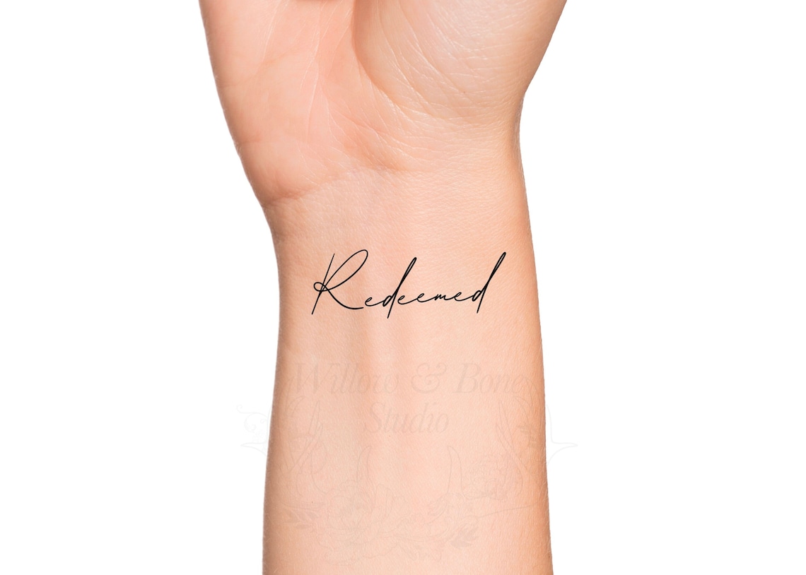 Redeemed Lettering Temporary Tattoo - Handwriting Religious Text Wrist ...