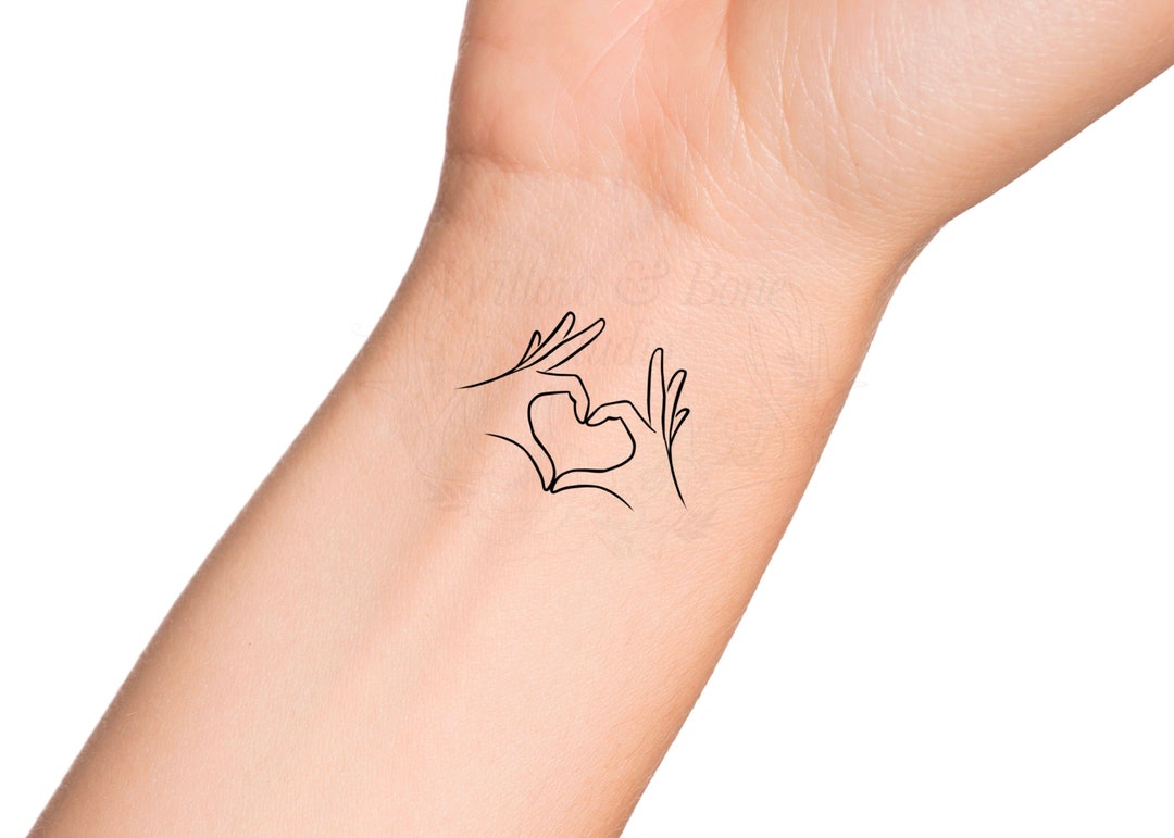 Heart Hands Symbol Outline Temporary Tattoo - Heart Fingers Love Family and Friendship Wrist ...