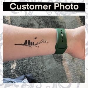 Silhouette Birds Family on Branch Temporary Tattoo - Flying Black Birds ...