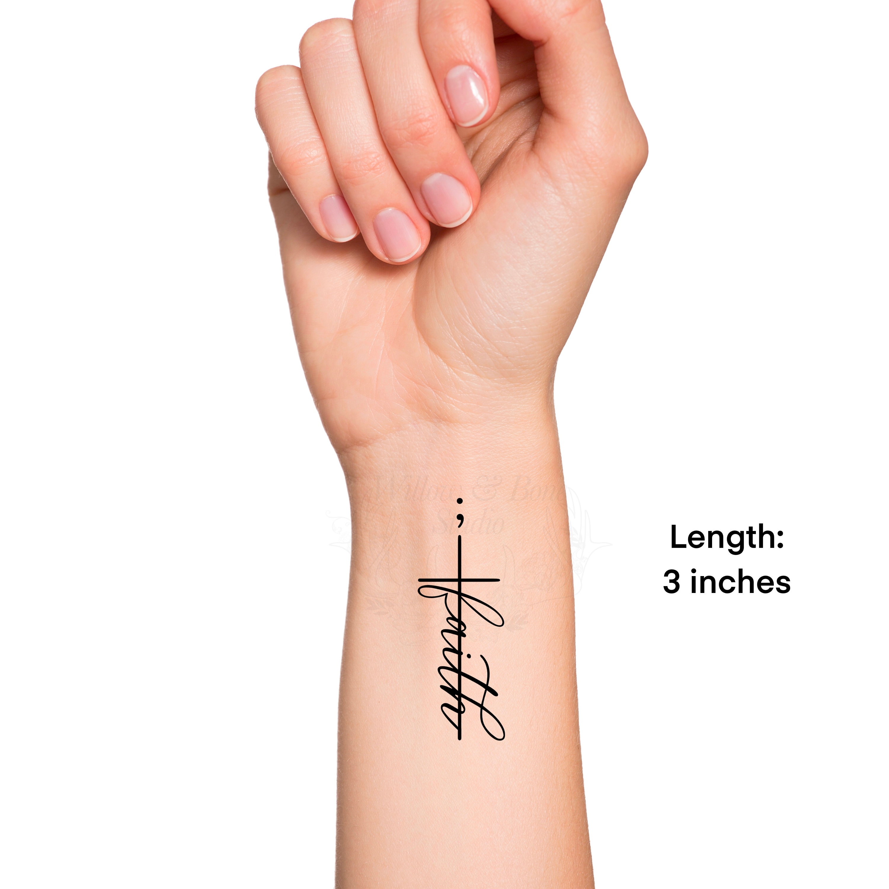Cursive Faith Cross Semicolon Minimalist Temporary Tattoo - Religious ...