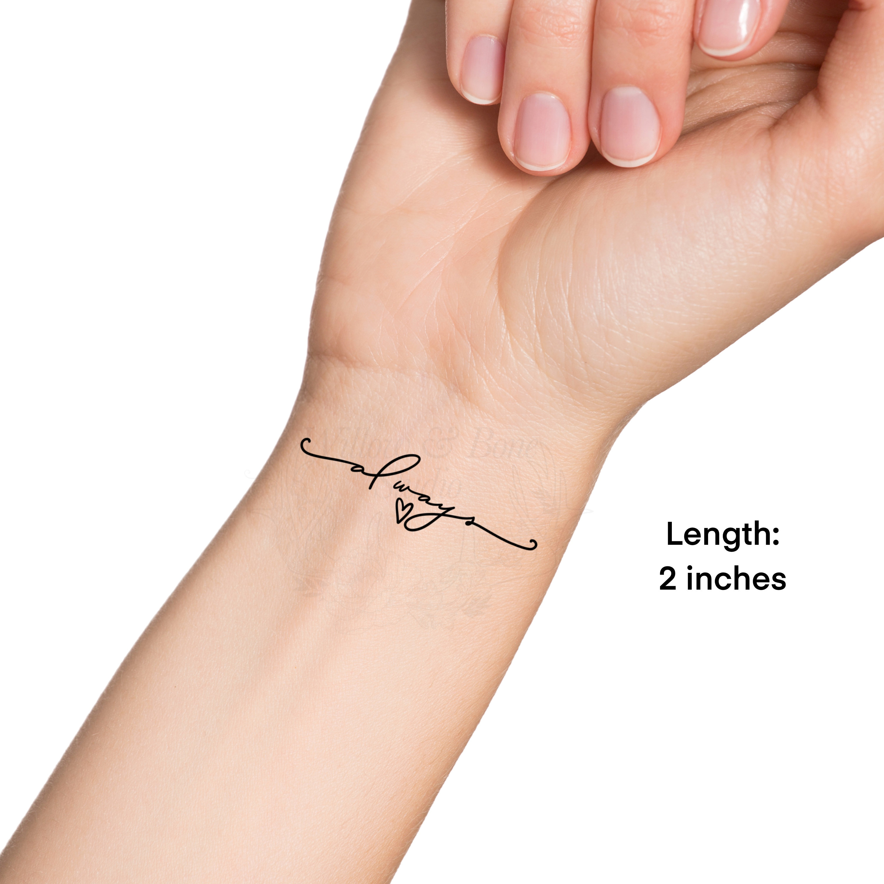 Always Heart Minimalist Lettering Temporary Tattoo Small Cursive Word ...