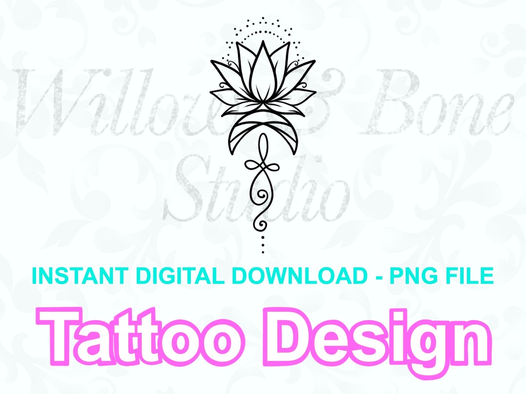 Digital Download Floral Lotus Sun and Moon Dotwork Unalome Sternum ...