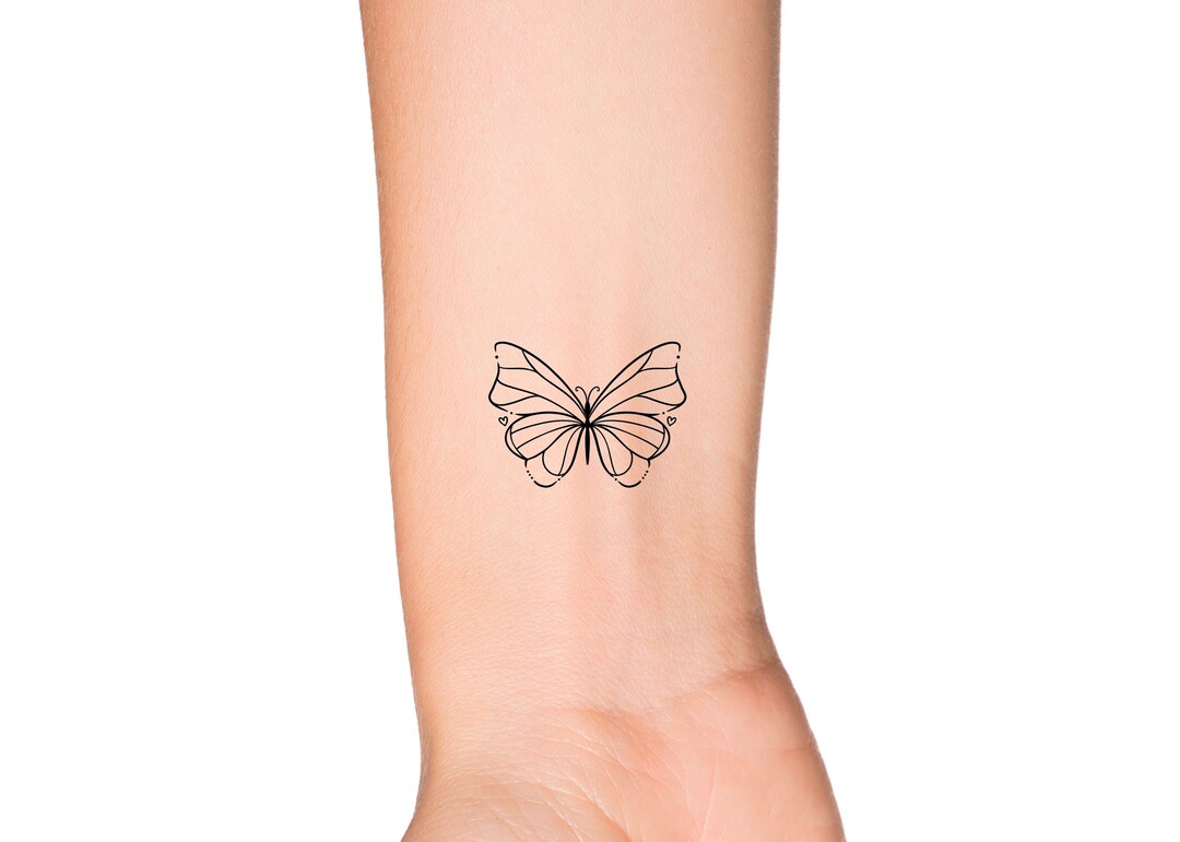 Butterfly Heart Dainty Outline Wrist Temporary Tattoo - Delicate ...