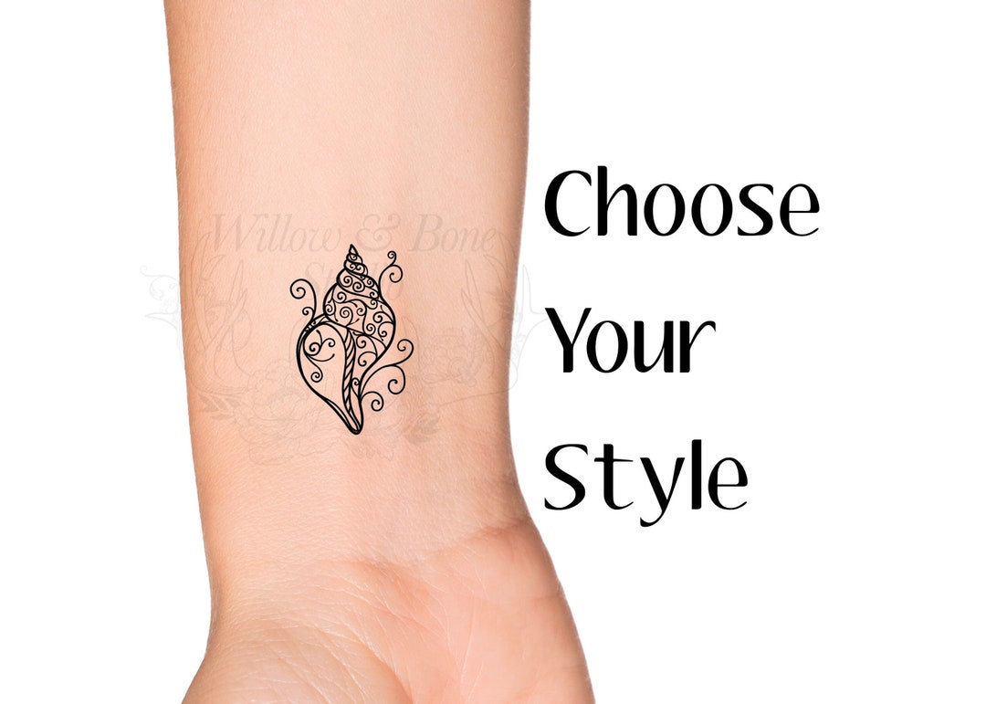 Sea Shell Outline: Choose Your Style Temporary Tattoo - Conch Shell ...