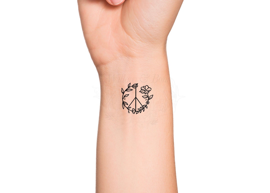 Wildflower Peace Sign Outline Temporary Tattoo - Peace Love Happiness ...