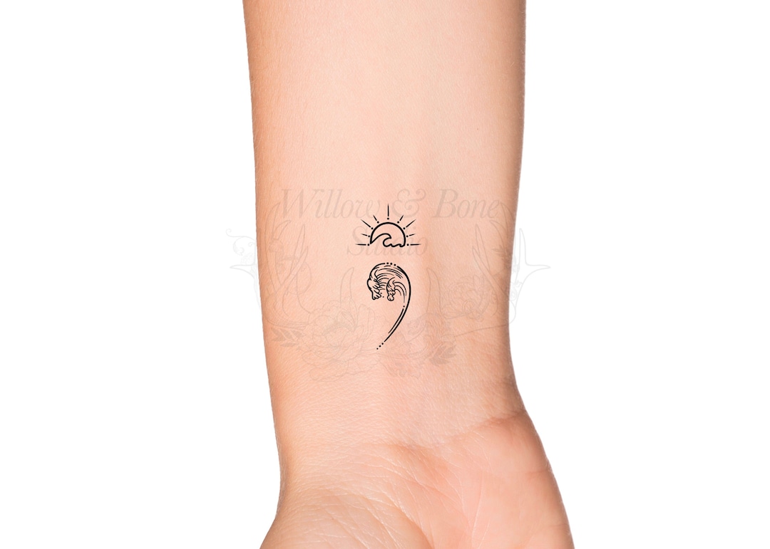 Sun Wave Semicolon Temporary Tattoo - Love Yourself Semi Colon Wrist ...