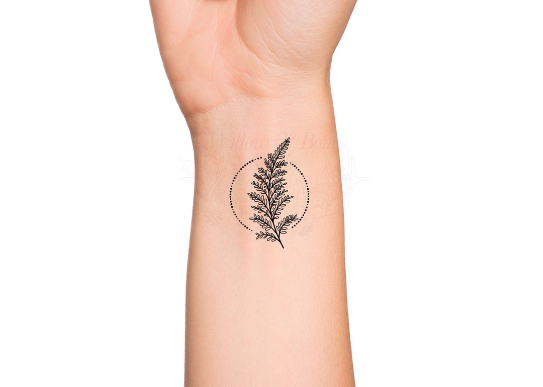Floral Fern Minimalist Geometric Circle Temporary Tattoo - Nature ...