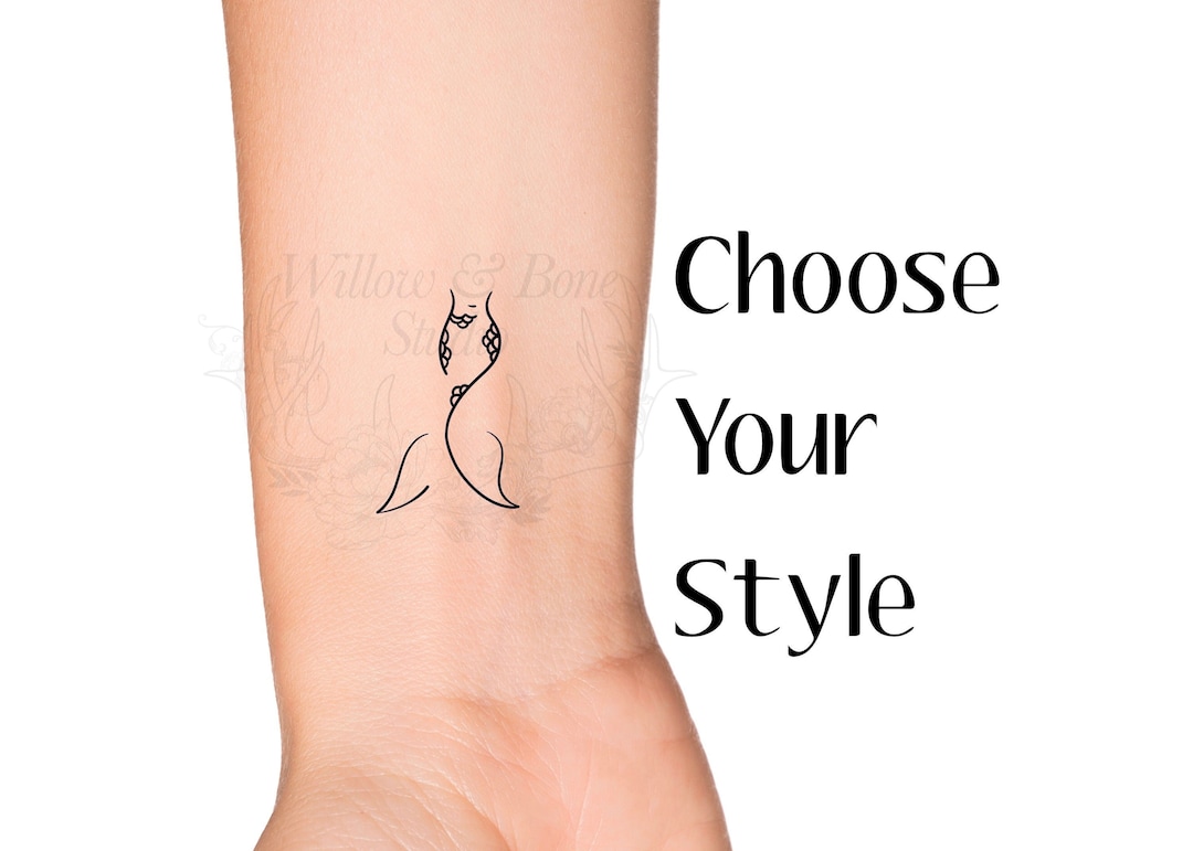 Mermaid Tail Outline: Choose Your Style Temporary Tattoo - Fantasy ...