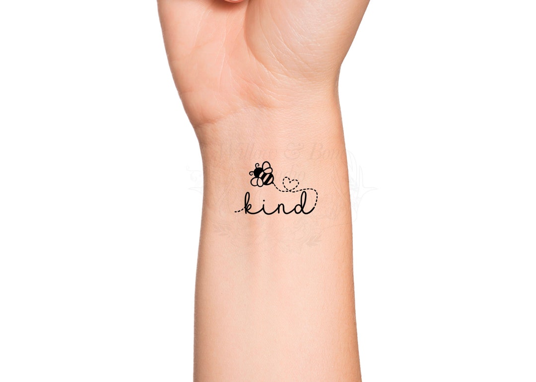 Bee Kind Dotted Heart Line Temporary Tattoo - Be Kind Cute Wrist ...