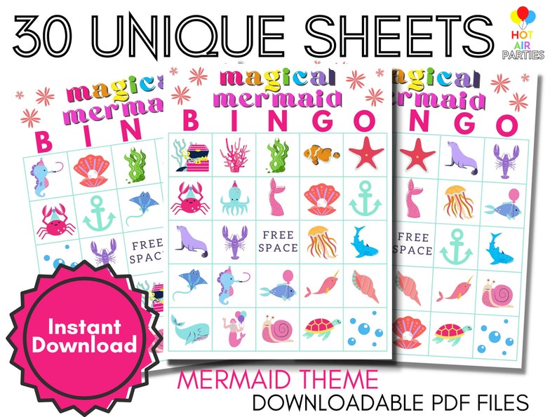 Mermaid Bingo Game: 30 Unique Cards (printable/downloadable) - Etsy
