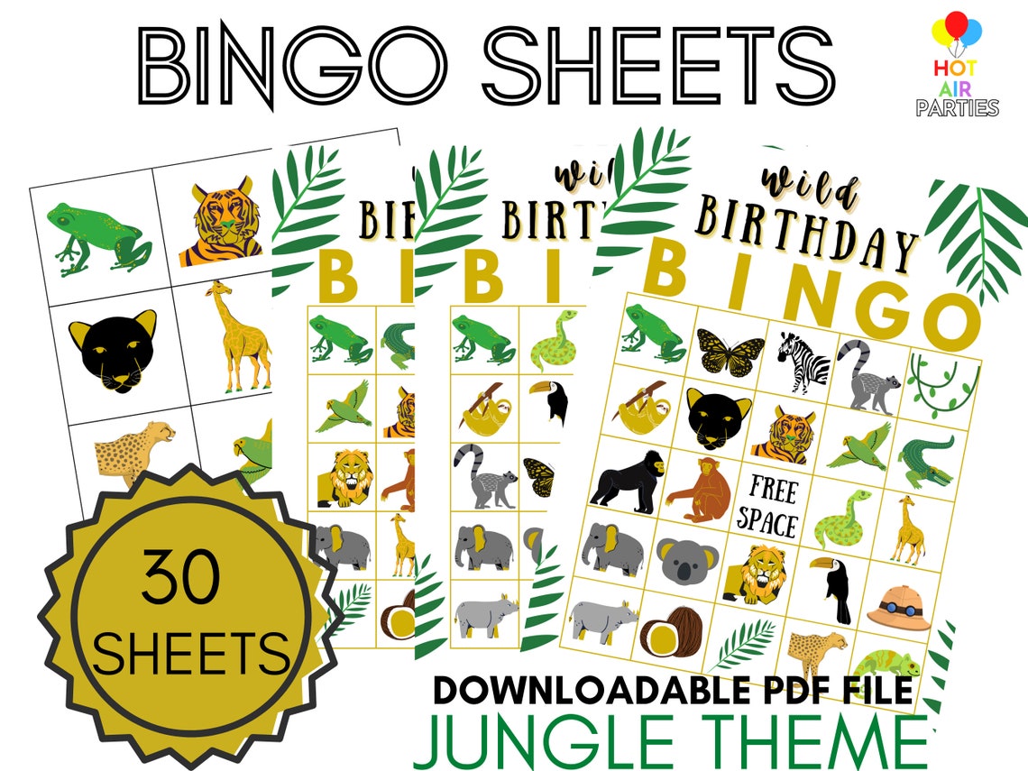 Jungle Themed Wild Bingo Printable/downloadable Bingo Game 30 Unique ...