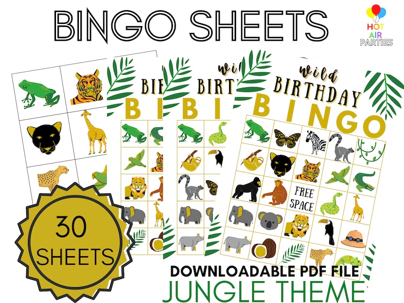 Jungle Birthday Bingo Game: 30 Unique Cards (digital Download) - Etsy ...