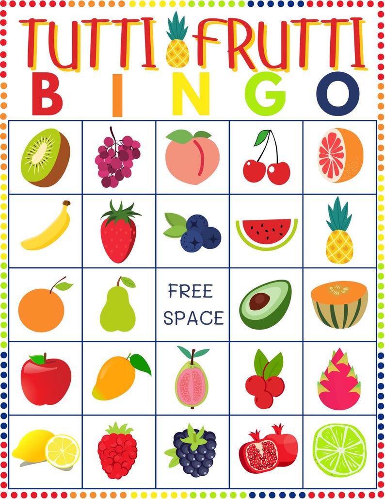 Tutti Frutti Bingo Game: 30 Unique Fruit Cards (printable/downloadable ...