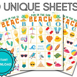 Fun in the Sun Beach Bingo Game - Printable/downloadable Bingo Game ...
