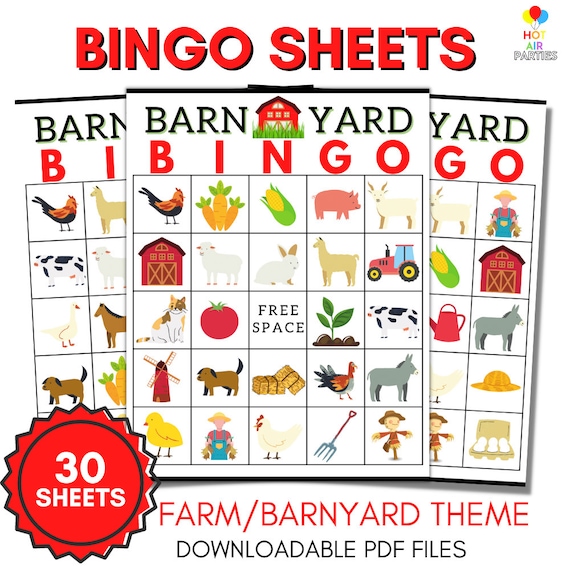 Printable 30 Farm Bingo Cards Printable Farm Bingo Game, Farm ...