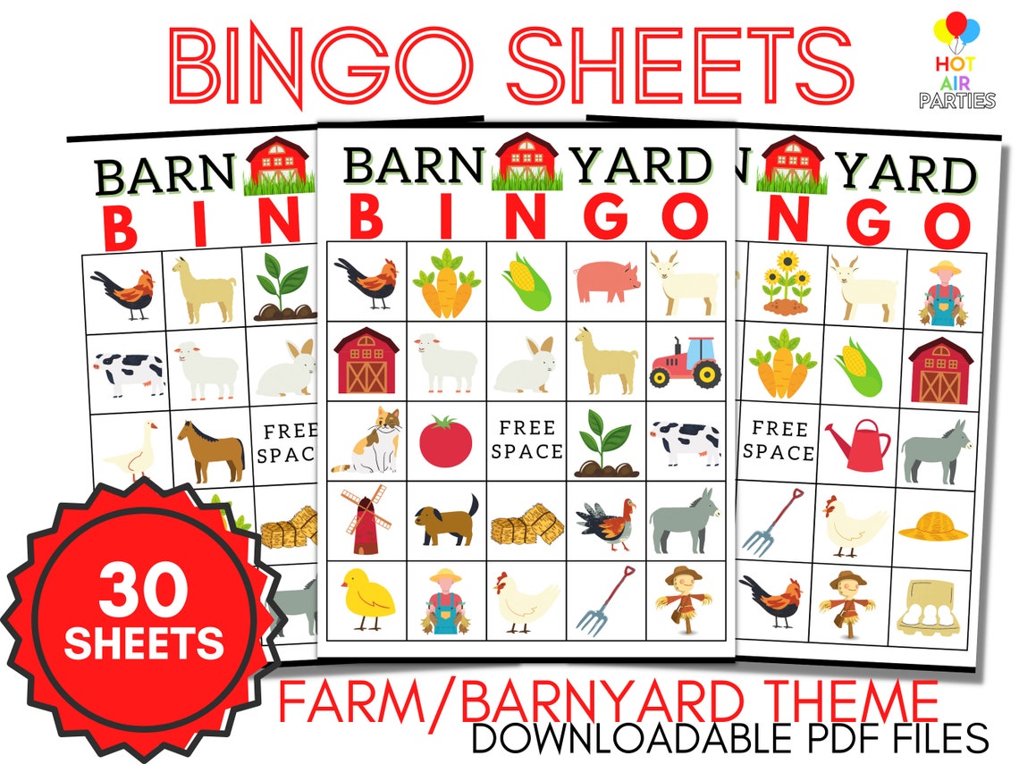 Farm Bingo Game: 30 Unique Barnyard Cards (printable/downloadable) - Etsy