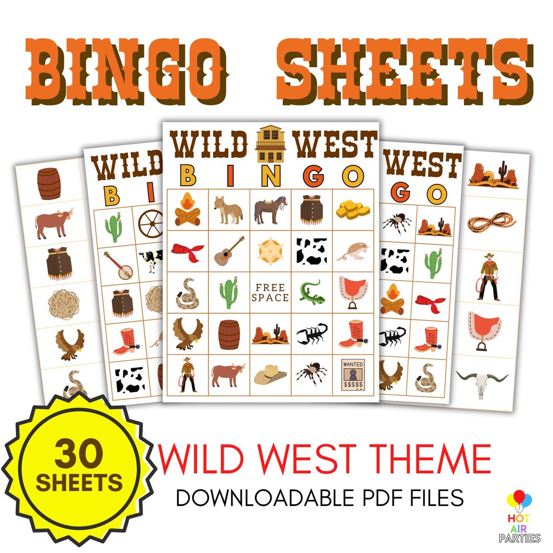 Wild West Bingo Game: 30 Unique Cards (PDF Download) - Etsy
