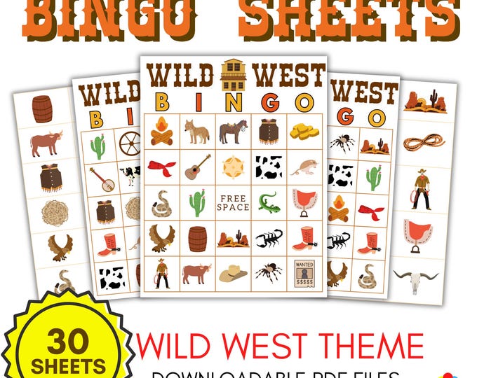 Wild West, Western, 5x5 Bingo Printable Pdfs, Digital Download, Call ...